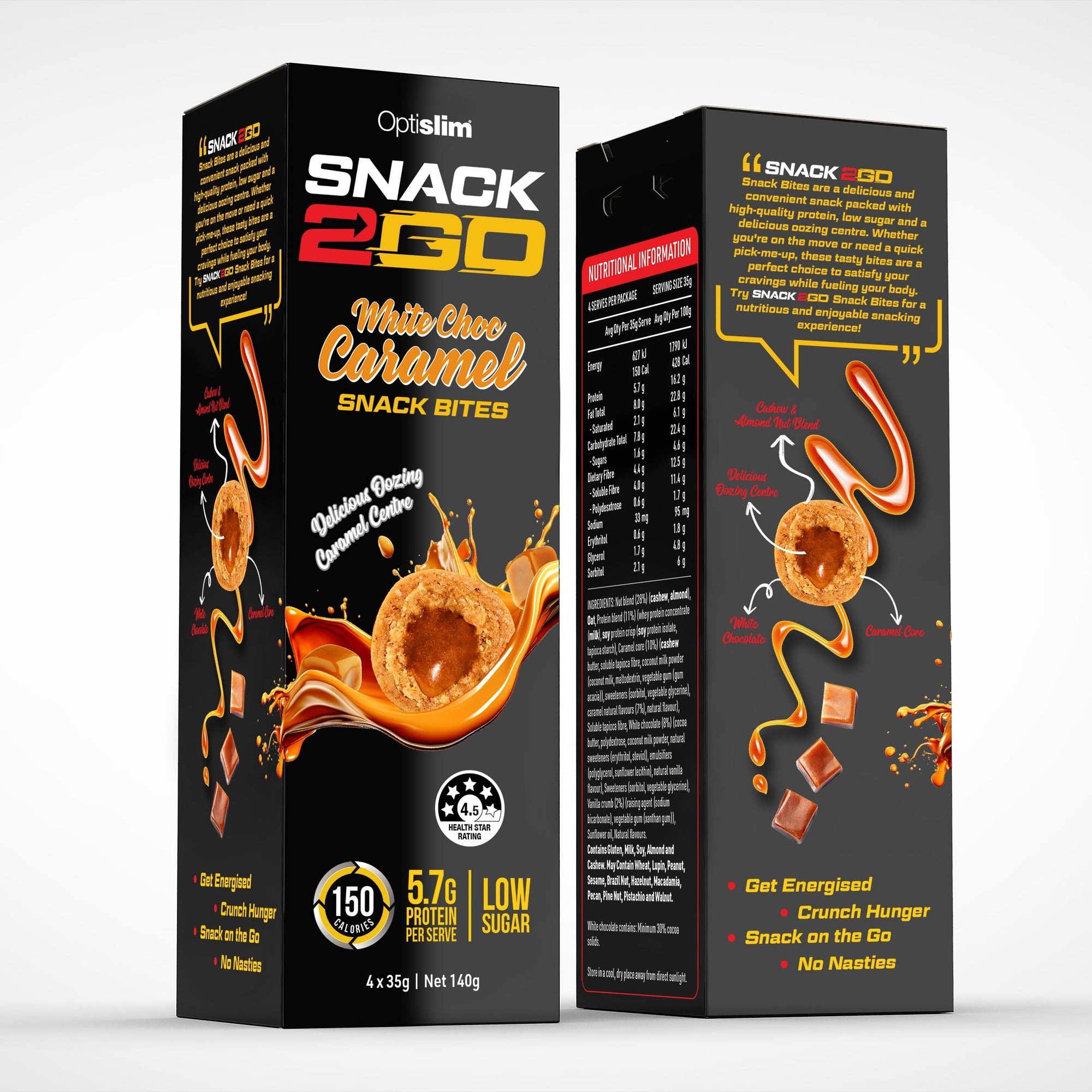 SNACK2GO Snack Bites White Choc Caramel - 4 Snacks | Optislim