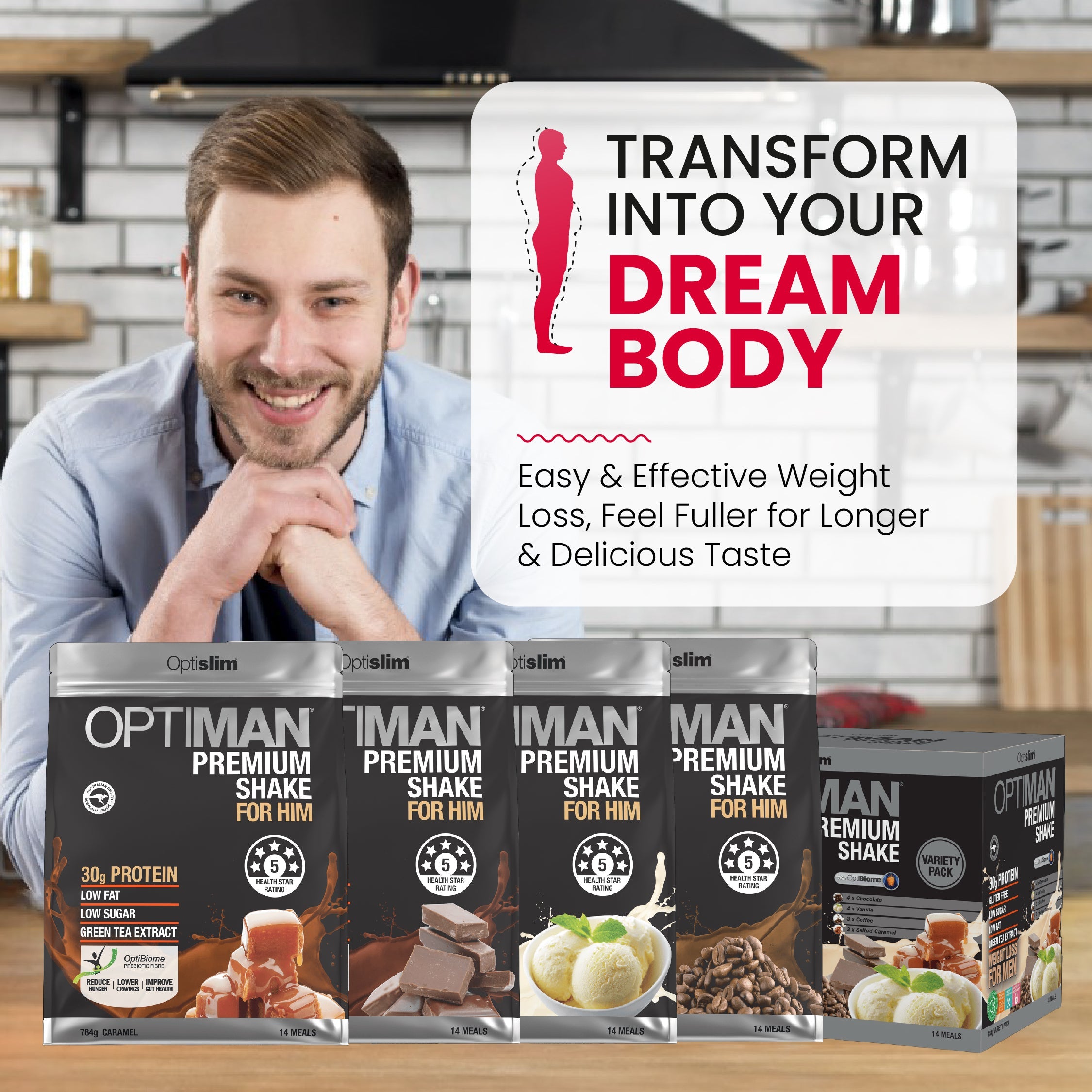 Optiman For Him Coffee Shake - 14 Meals | Optislim
