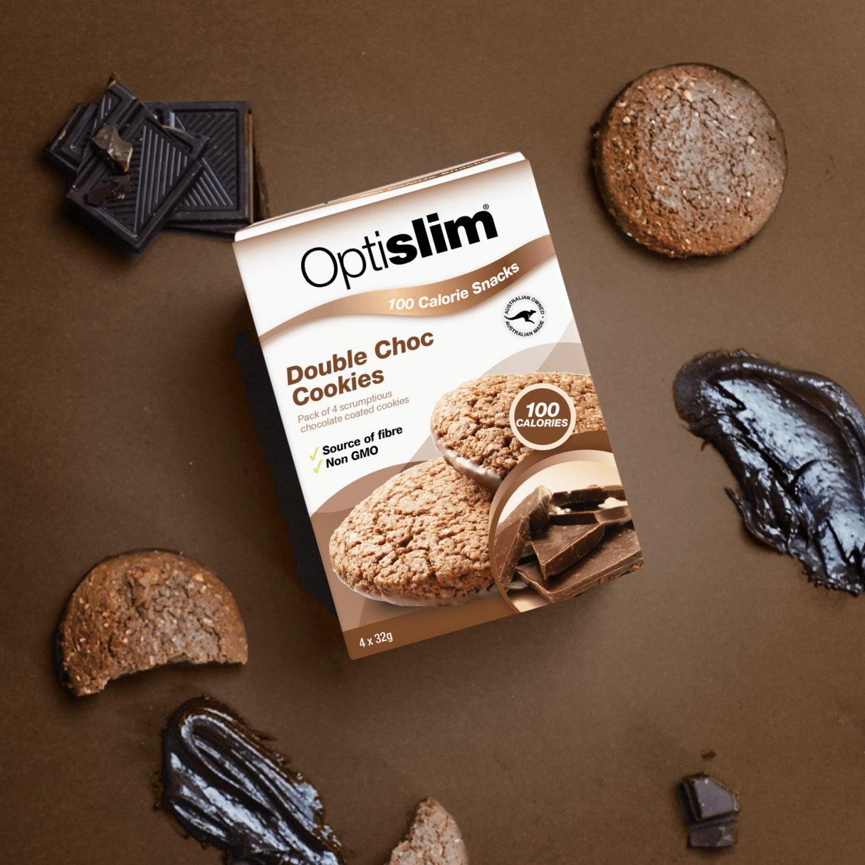 100 Calorie Snacks Double Choc Cookies - 4 Snacks | Optislim