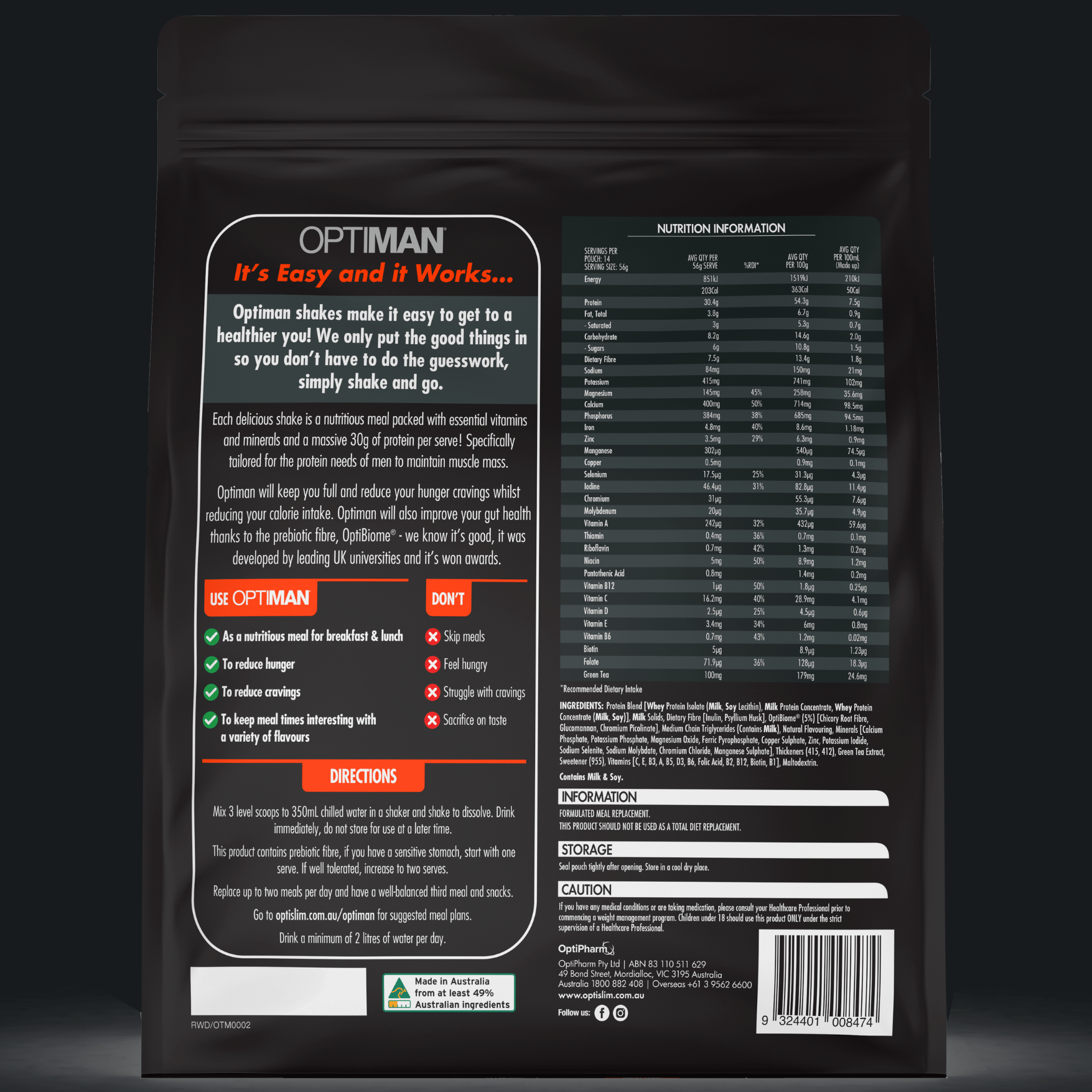 Optiman For Him Vanilla Premium Shake - 14 Meals | Optislim